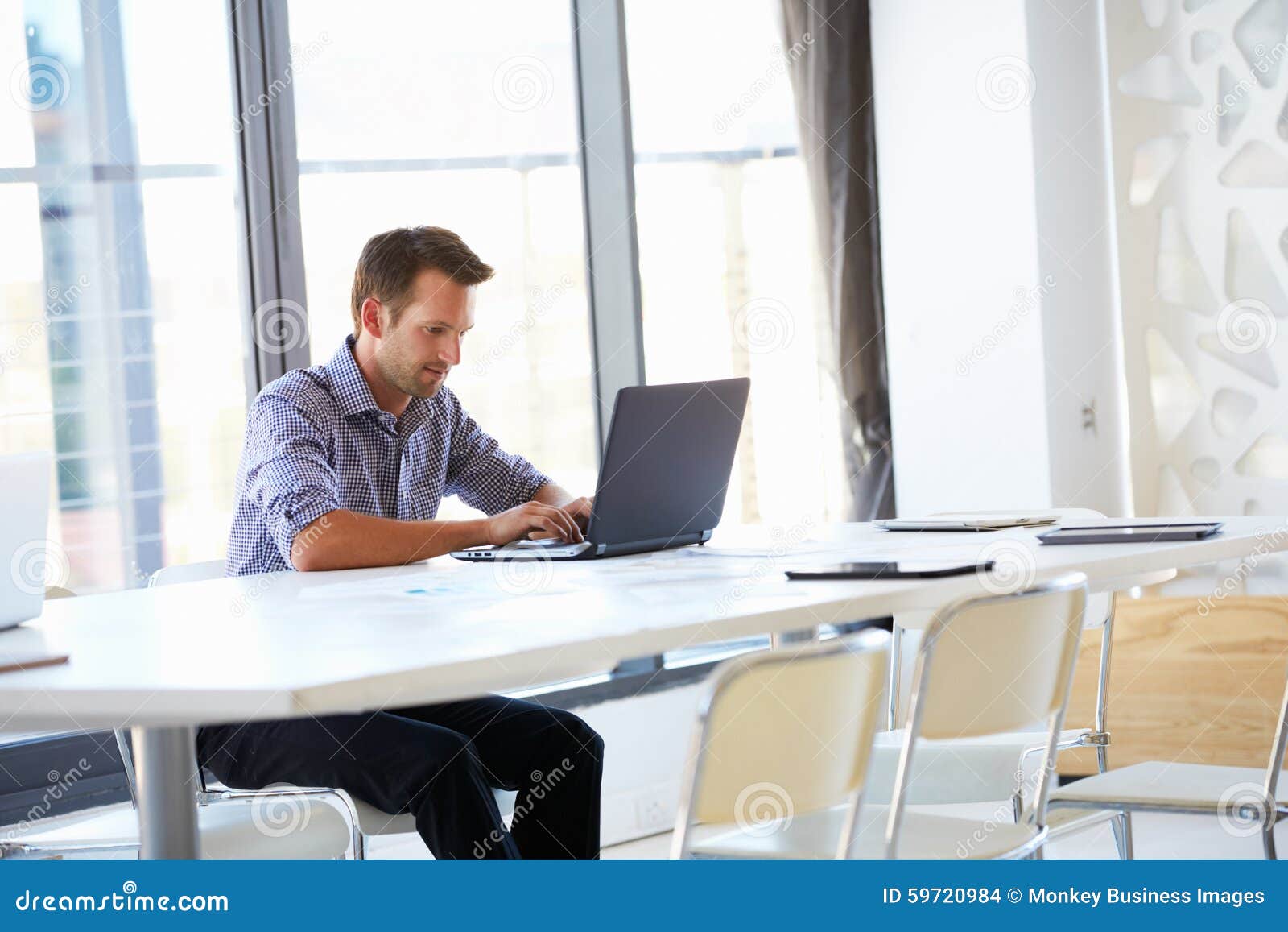 Man Working Alone in an Office Stock Photo - Image of career, front ...