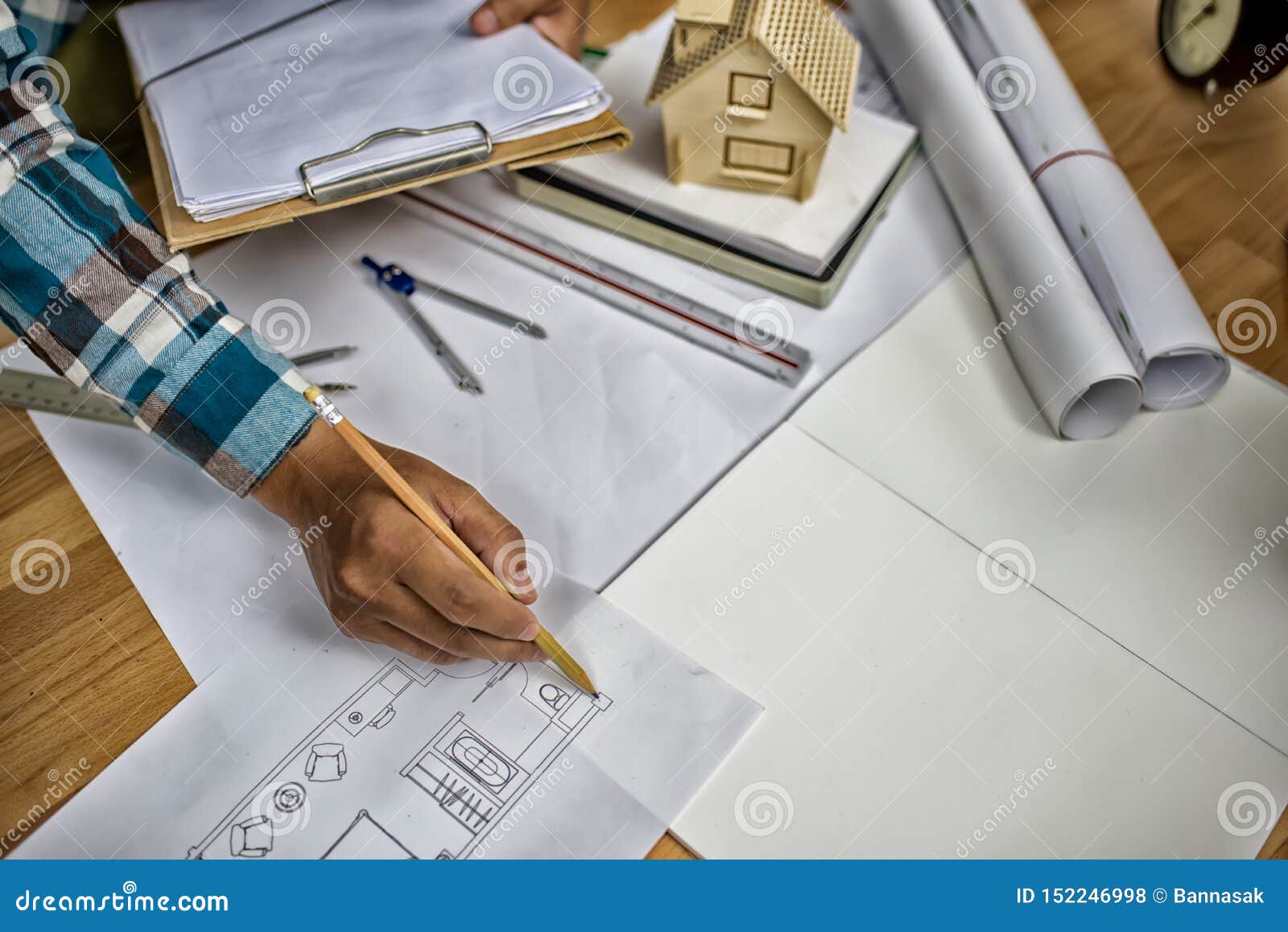 Man Working of Architect Sketching Stock Photo - Image of construction ...