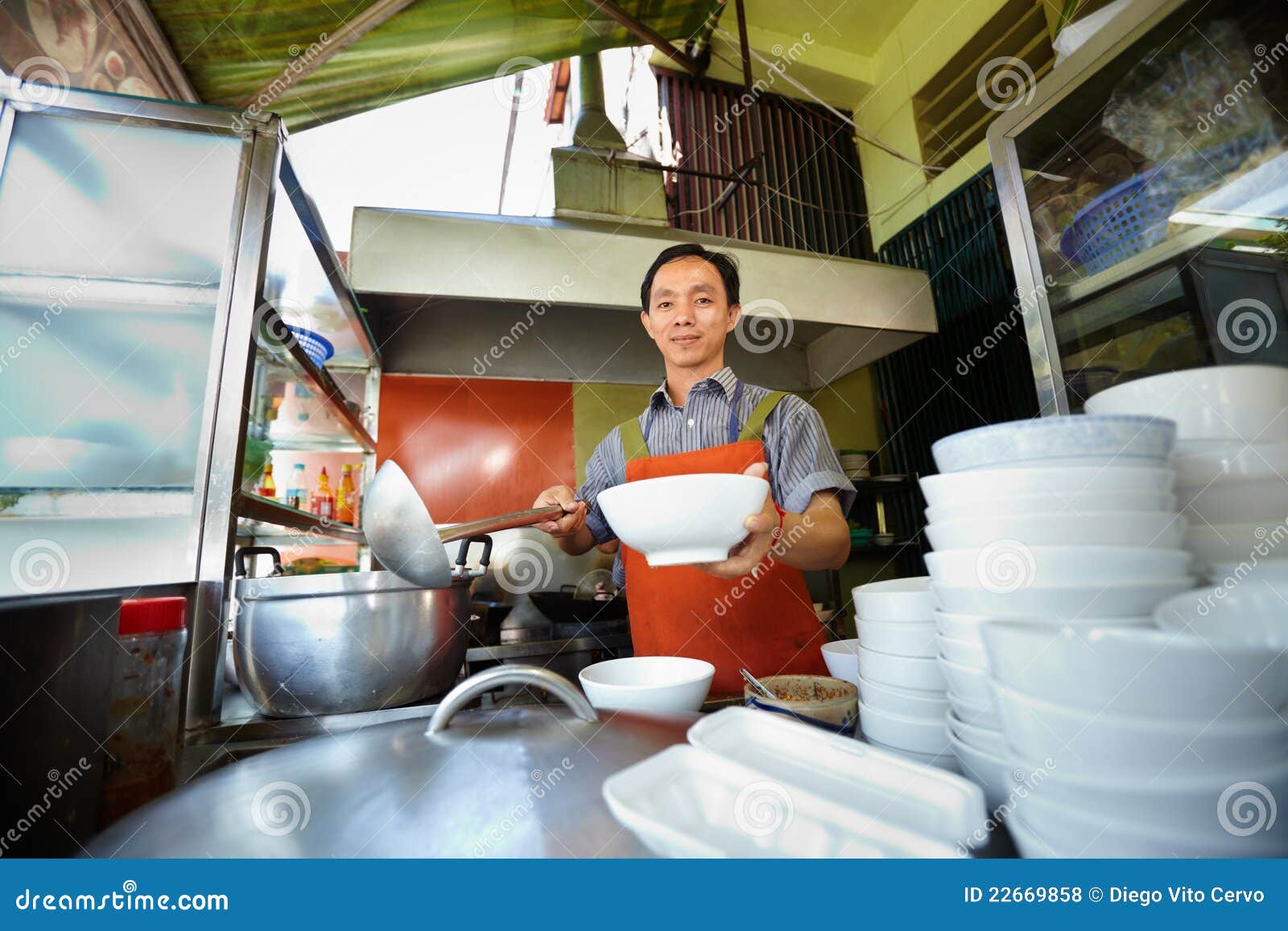 Man Working As Cook in Asian Restaurant Kitchen Stock Photo - Image of ...