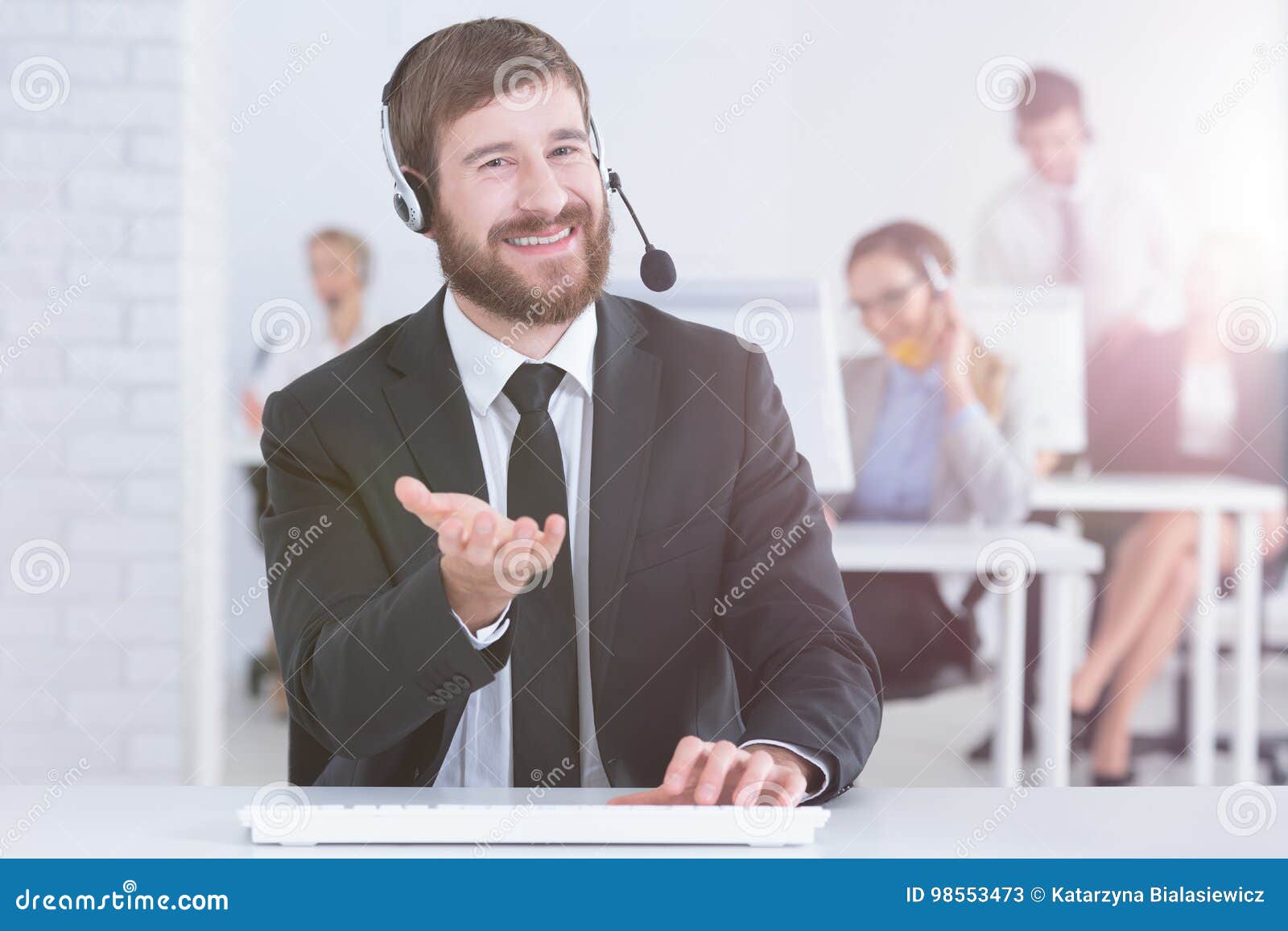 Man Working As Customer Service Representative Stock Image - Image of ...