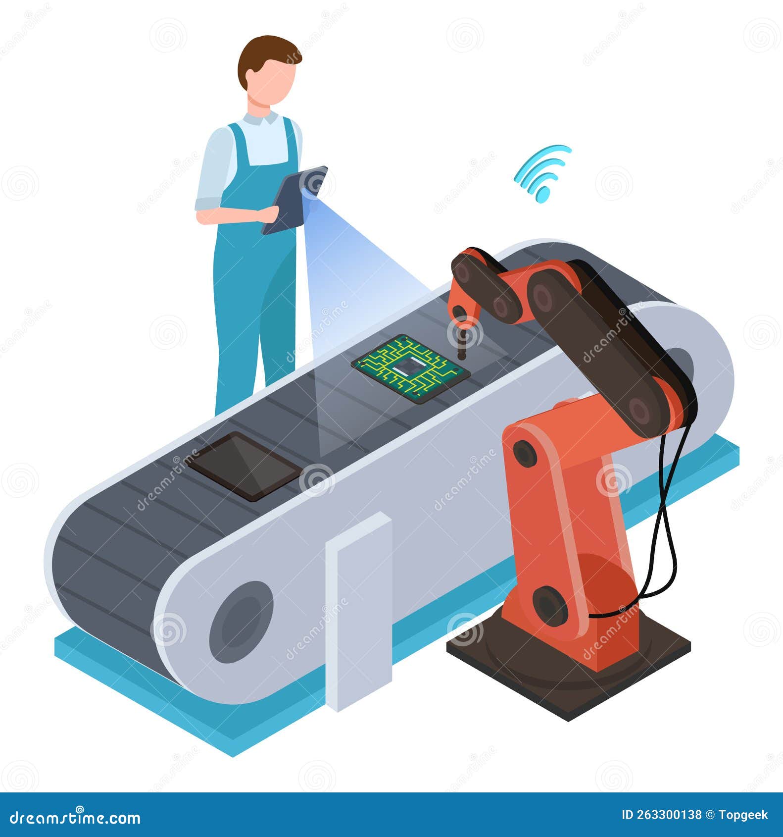 Man Works on Automated Production with Machines Stock Vector ...