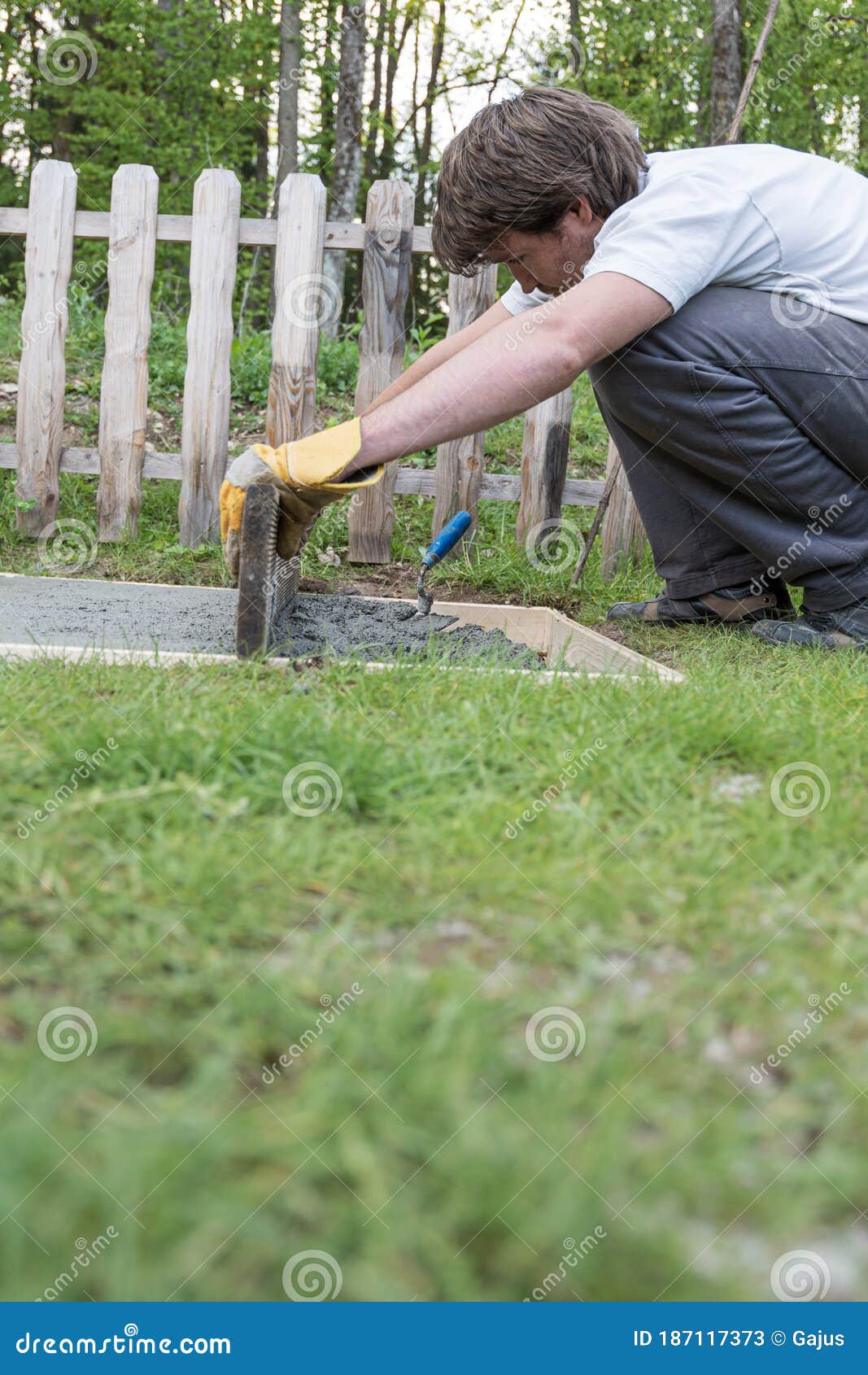 Man Working in Backyard in Diy Project Stock Image - Image of plank ...