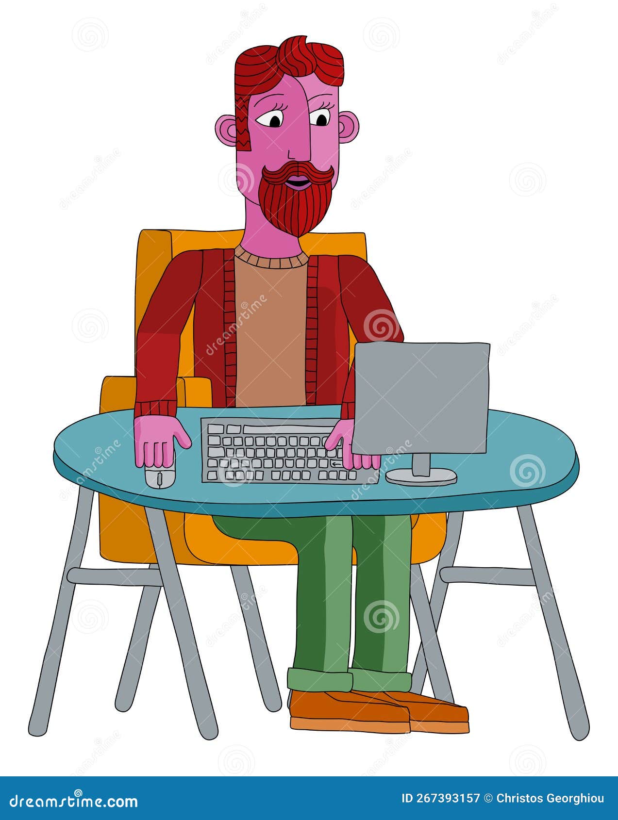 Man Working Behind Desk Computer Workstation Stock Vector ...