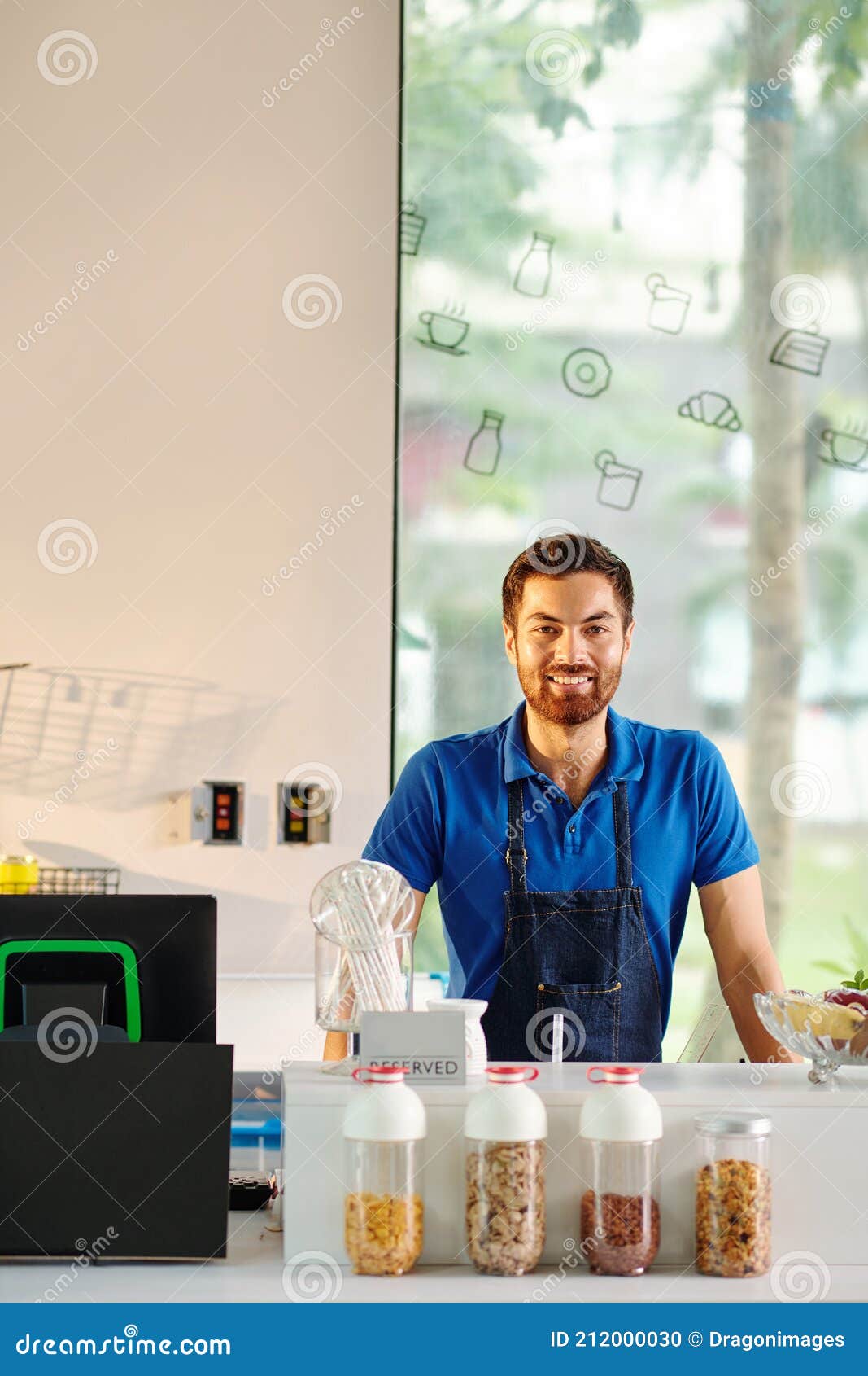 Man Working at Breakfast Cafe Stock Photo - Image of barista, food ...