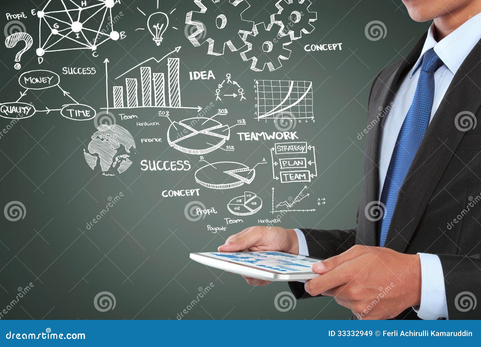 Man Working on Business Plan Using Tablet PC Stock Image - Image of ...