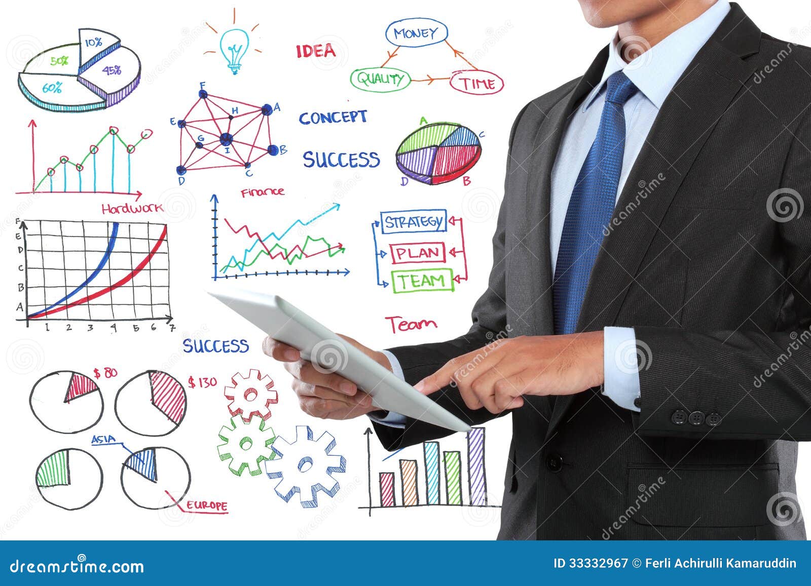 Man Working on Business Plan Using Tablet PC Stock Image - Image of ...