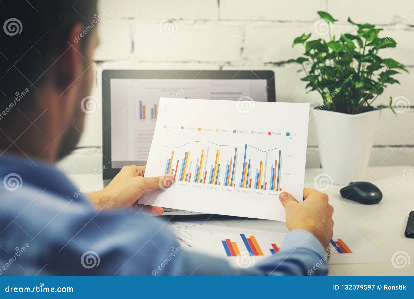 Man Working with Business Statistics Data Stock Image - Image of ...
