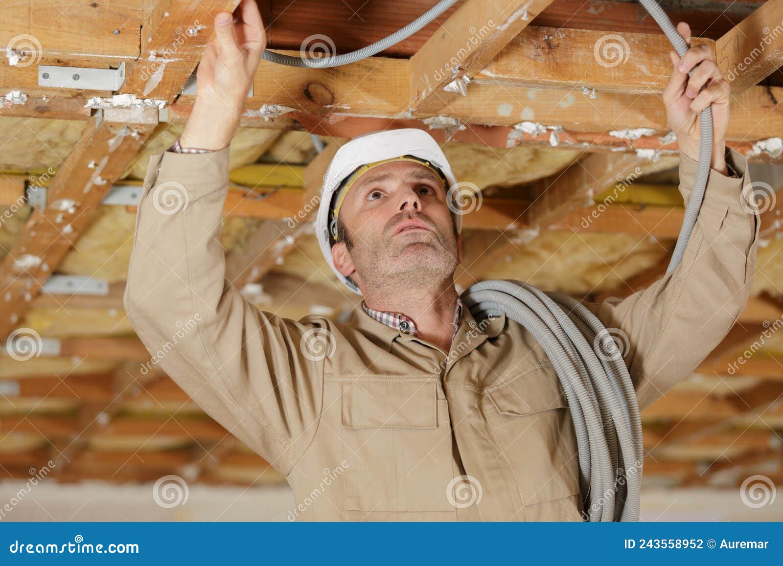 Man Working with Cables Indoors Stock Photo - Image of place, accident ...