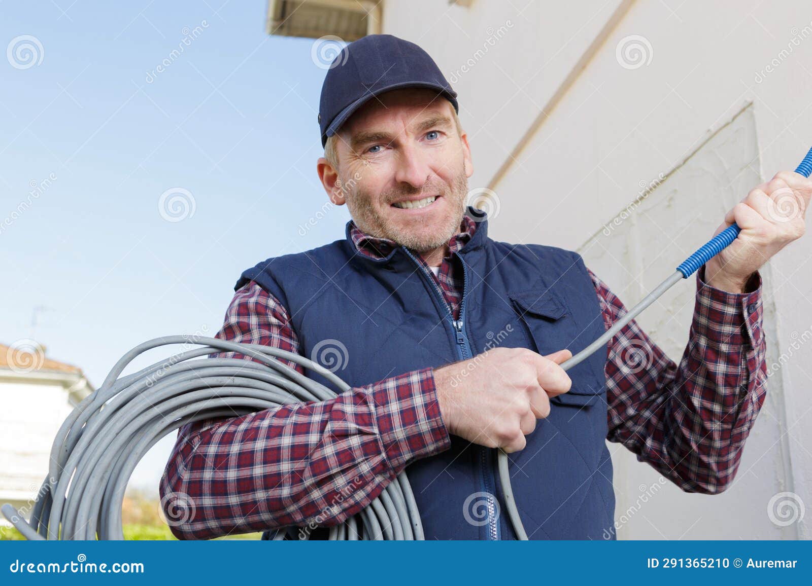 Man Working with Cables Outdoors Stock Photo - Image of climbing ...