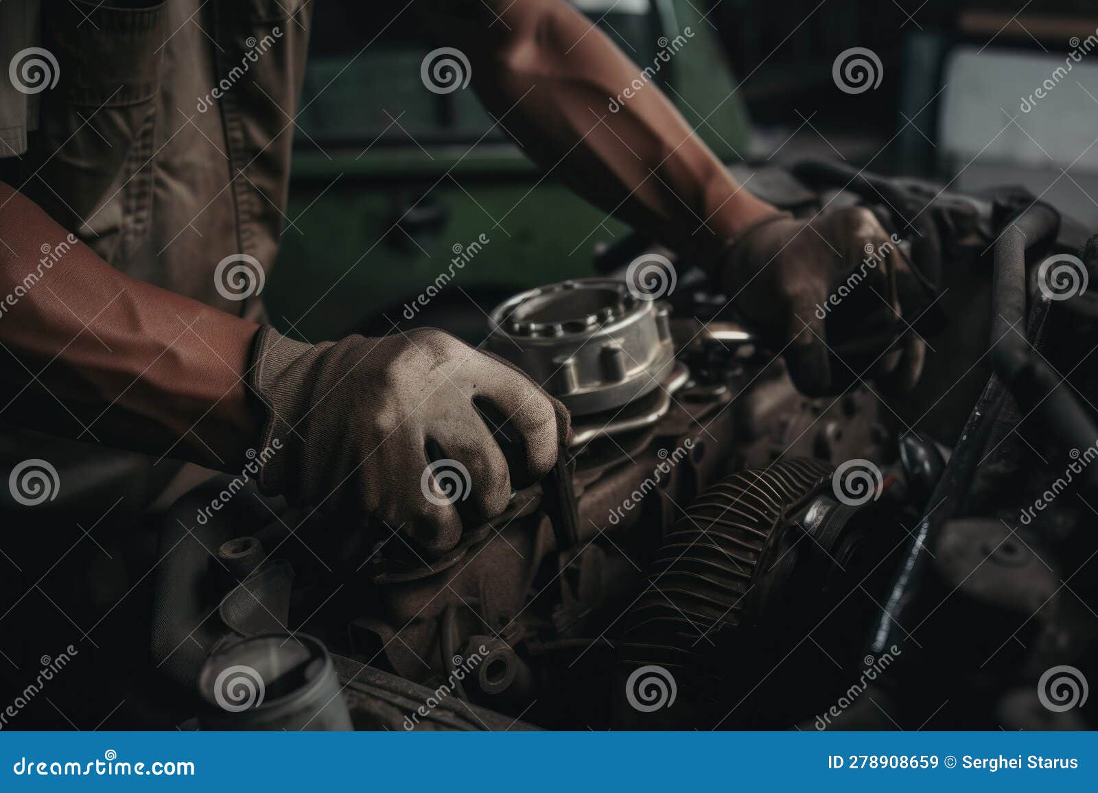 A Man Working on a Car Engine in a Garage. Generative AI Image. Stock ...