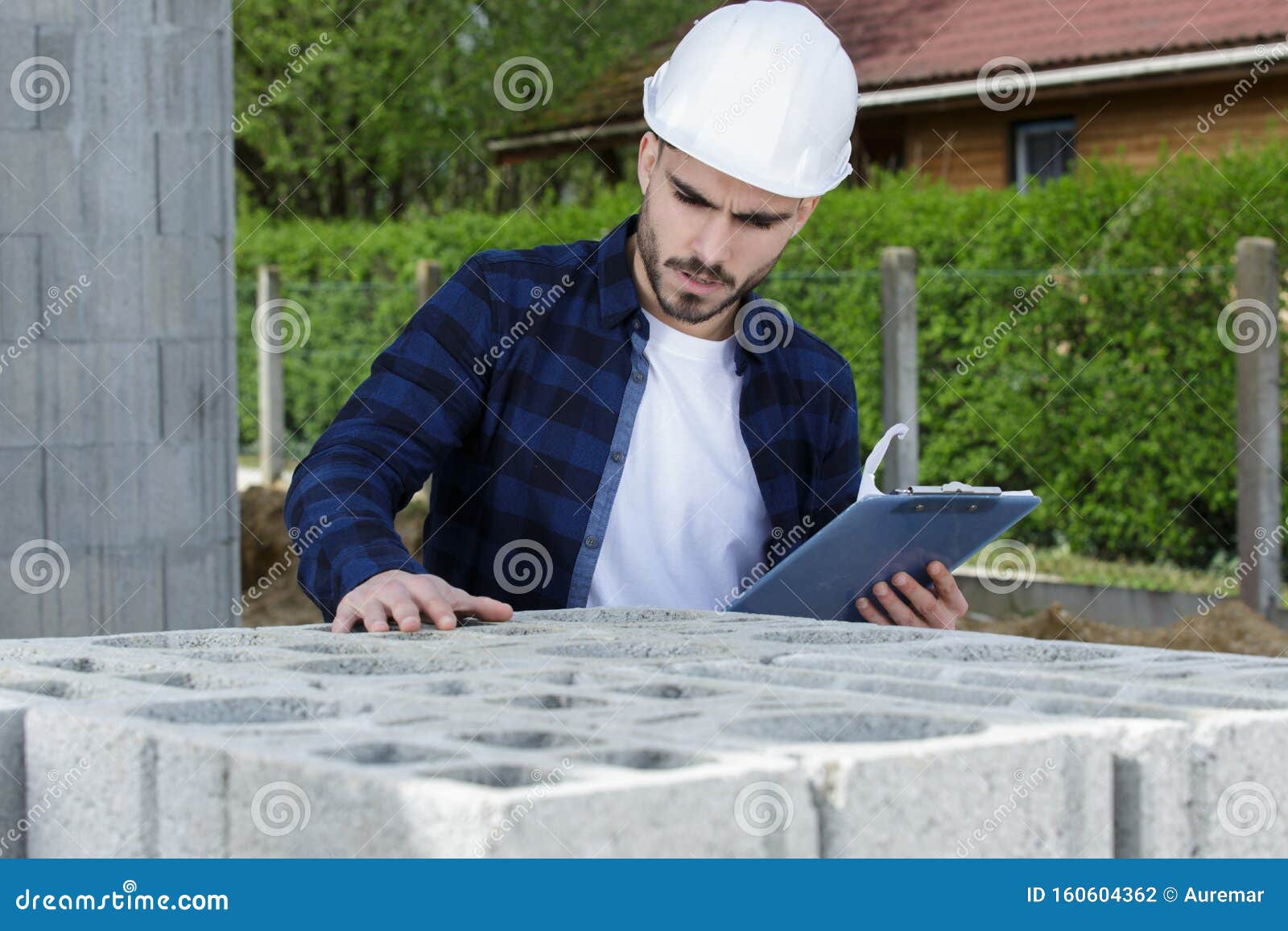 Man Working with Cement Blocks Stock Photo - Image of cement, block ...