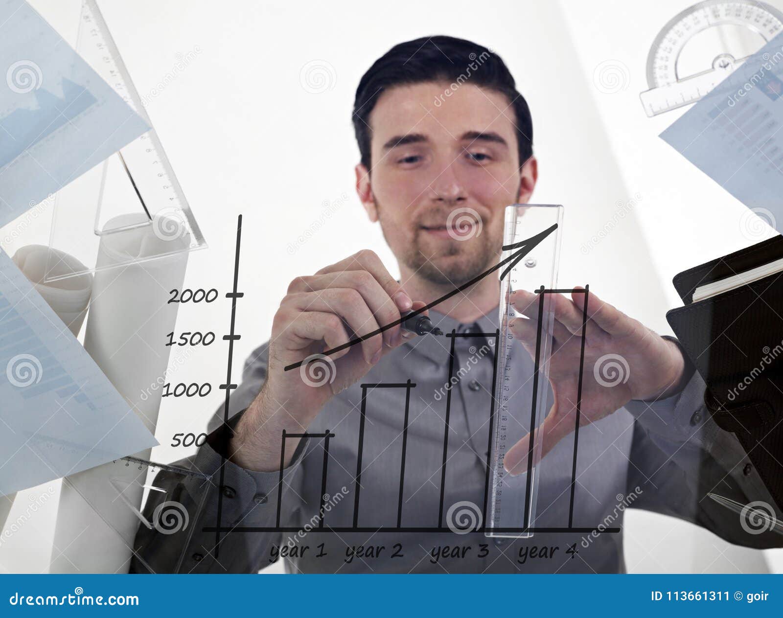 Man working on chart stock image. Image of businessman - 113661311