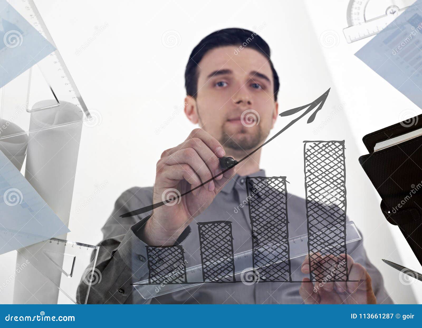 Man working on chart stock image. Image of blueprint - 113661287