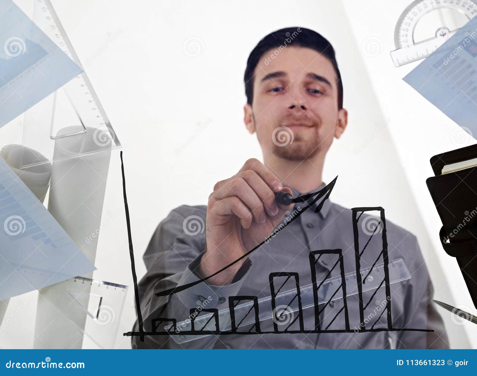 Man working on chart stock image. Image of architect - 113661323