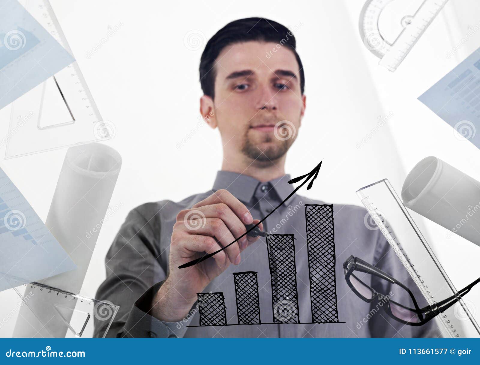 Man working on chart stock image. Image of activity - 113661577