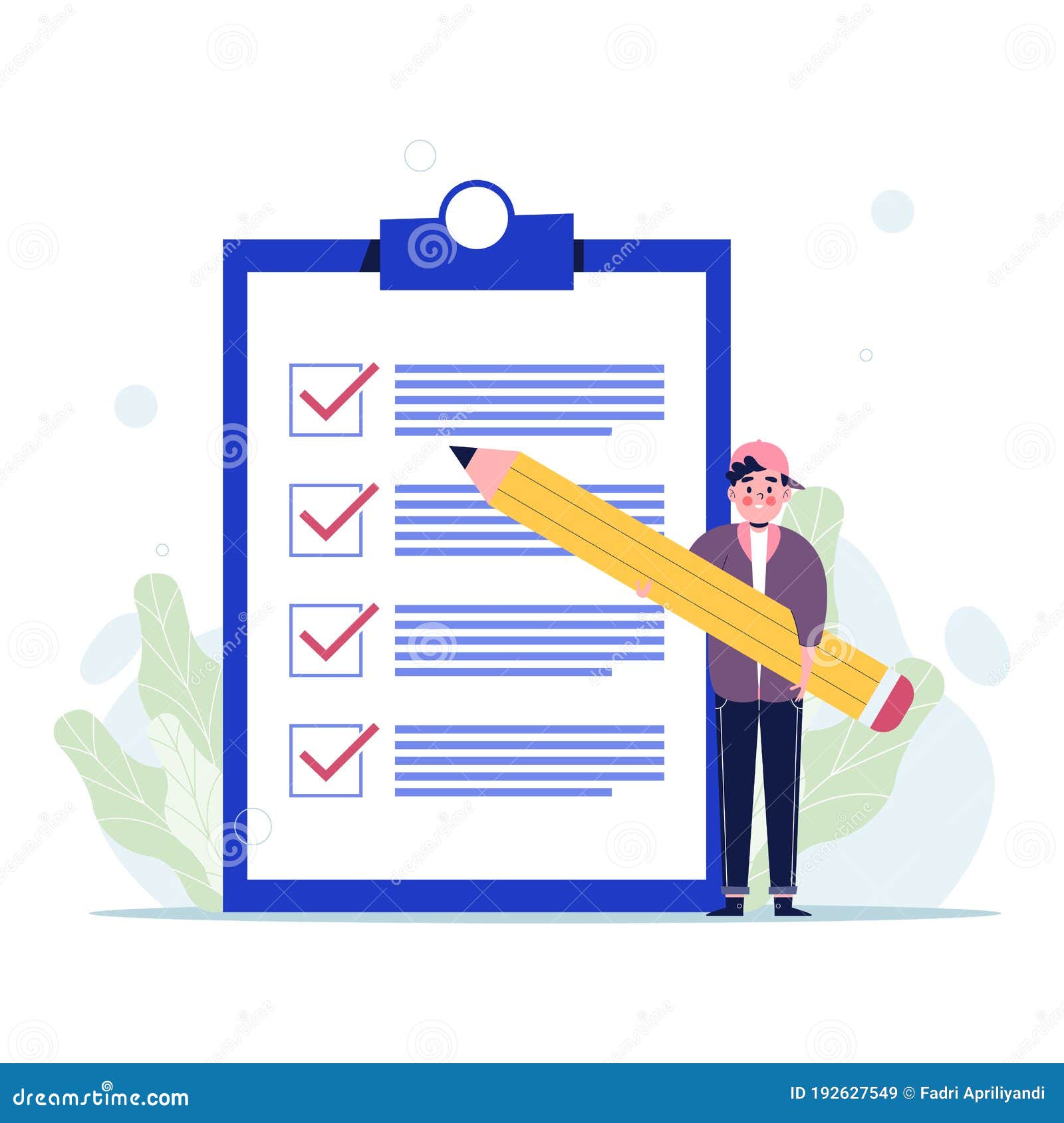 Man Working on Checking List Giant Check List Background Stock Vector ...