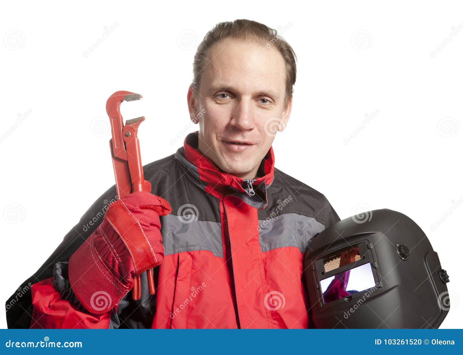 The Man in Working Clothes and a Welder Mask with Spanner Stock Photo ...