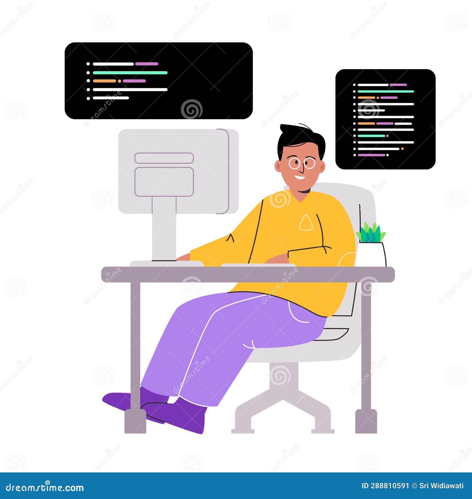 Man Working Coding Script Code Programmer Drawing Illustration Professional Engineer In Desk