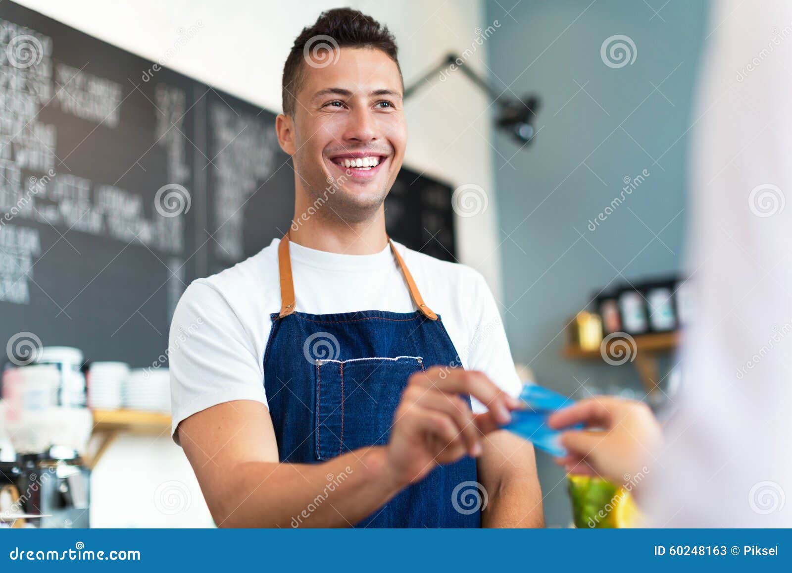 Man working in coffee shop stock image. Image of happy - 60248163