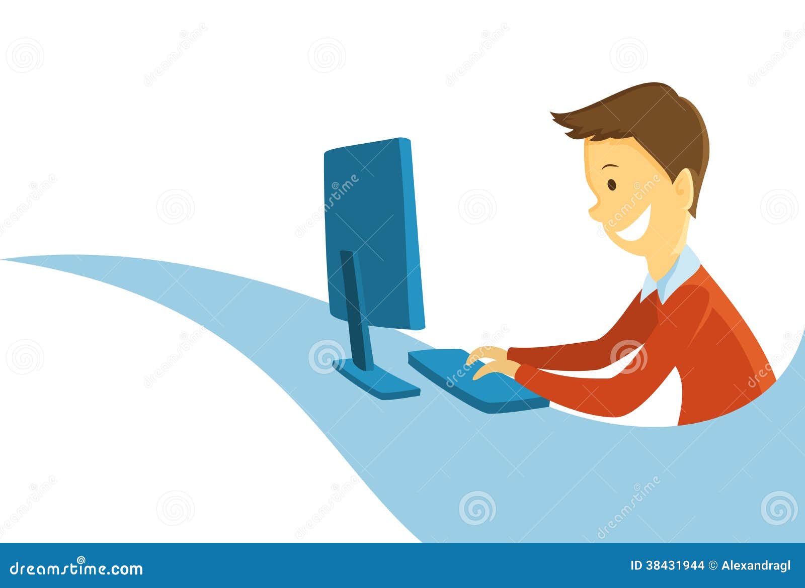 Man Working on the Computer Stock Vector - Illustration of laughing ...