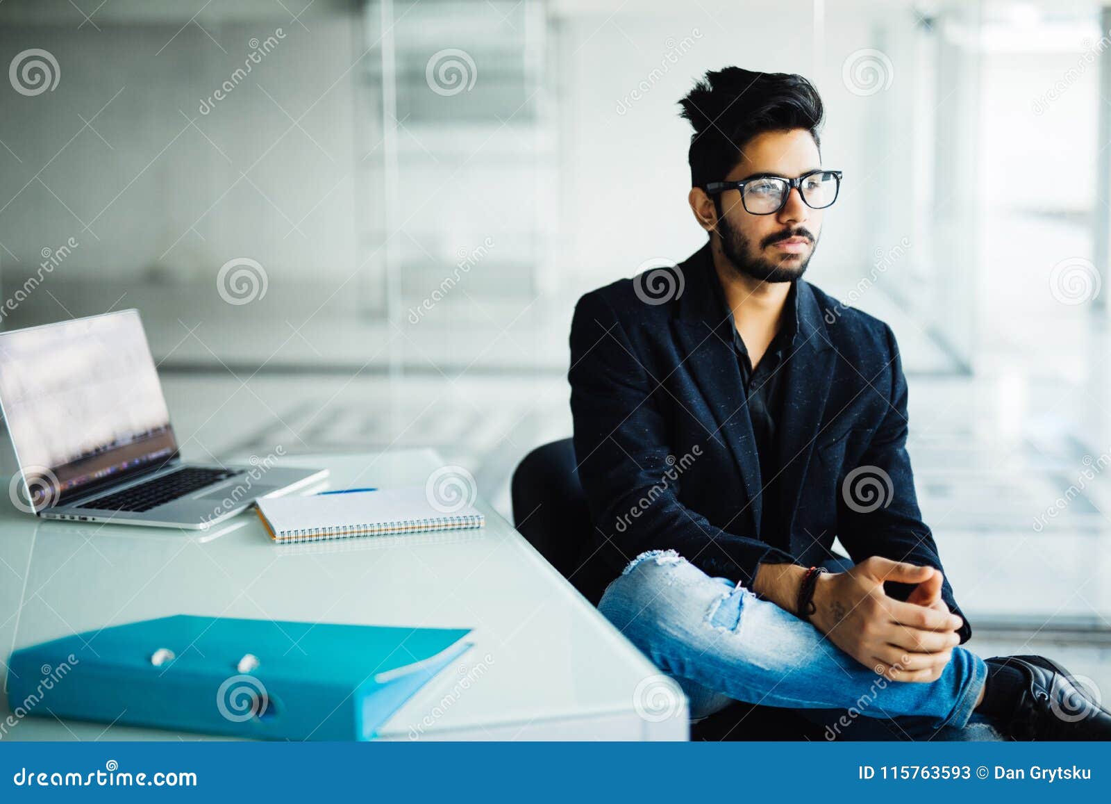 Indian Man Working at Computer in Contemporary Office Stock Image ...