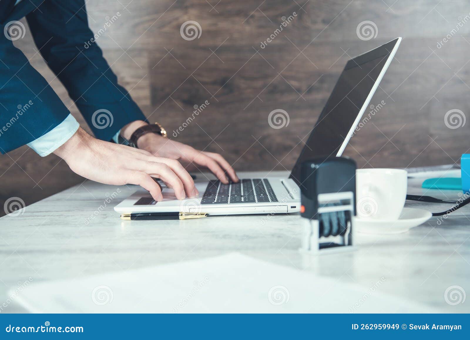 Man working in computer stock image. Image of table - 262959949