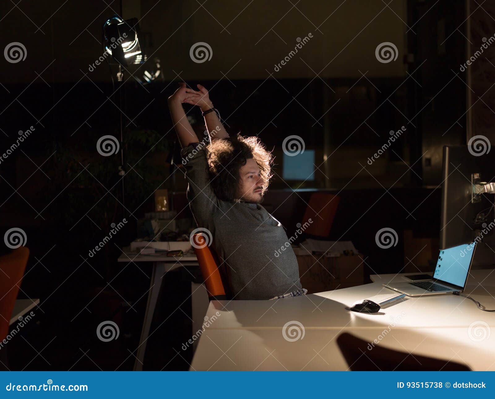 Man Working on Computer in Dark Office Stock Photo - Image of deadline ...
