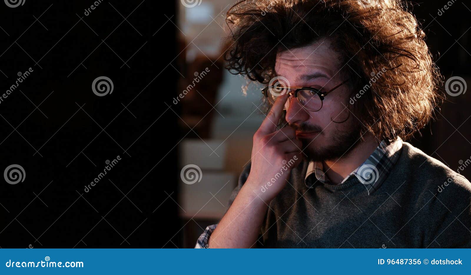 Man Working on Computer in Dark Office Stock Photo - Image of busy ...