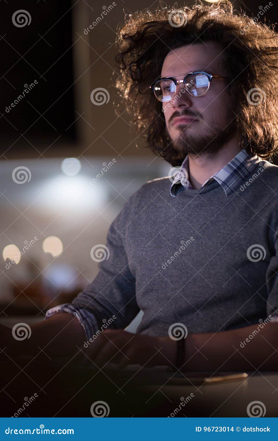 Man Working on Computer in Dark Office Stock Photo - Image of employee ...