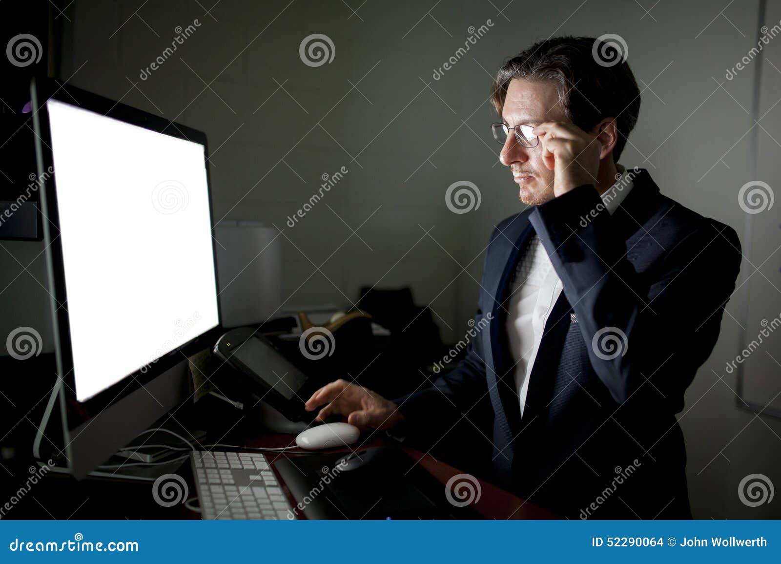 Man Working on Computer in Dark Stock Photo - Image of caucasian ...