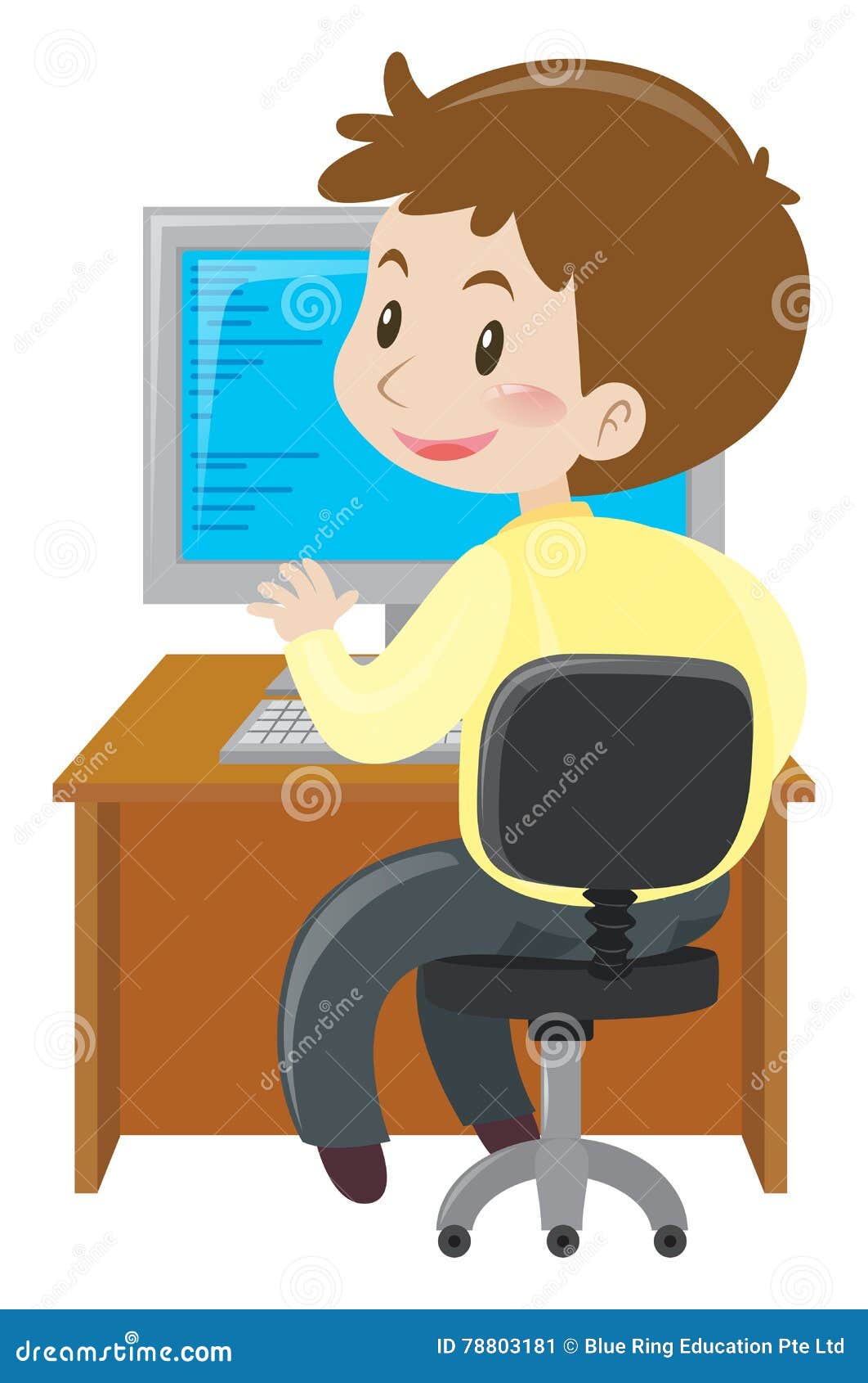 Man Working on Computer at Desk Stock Vector - Illustration of career ...