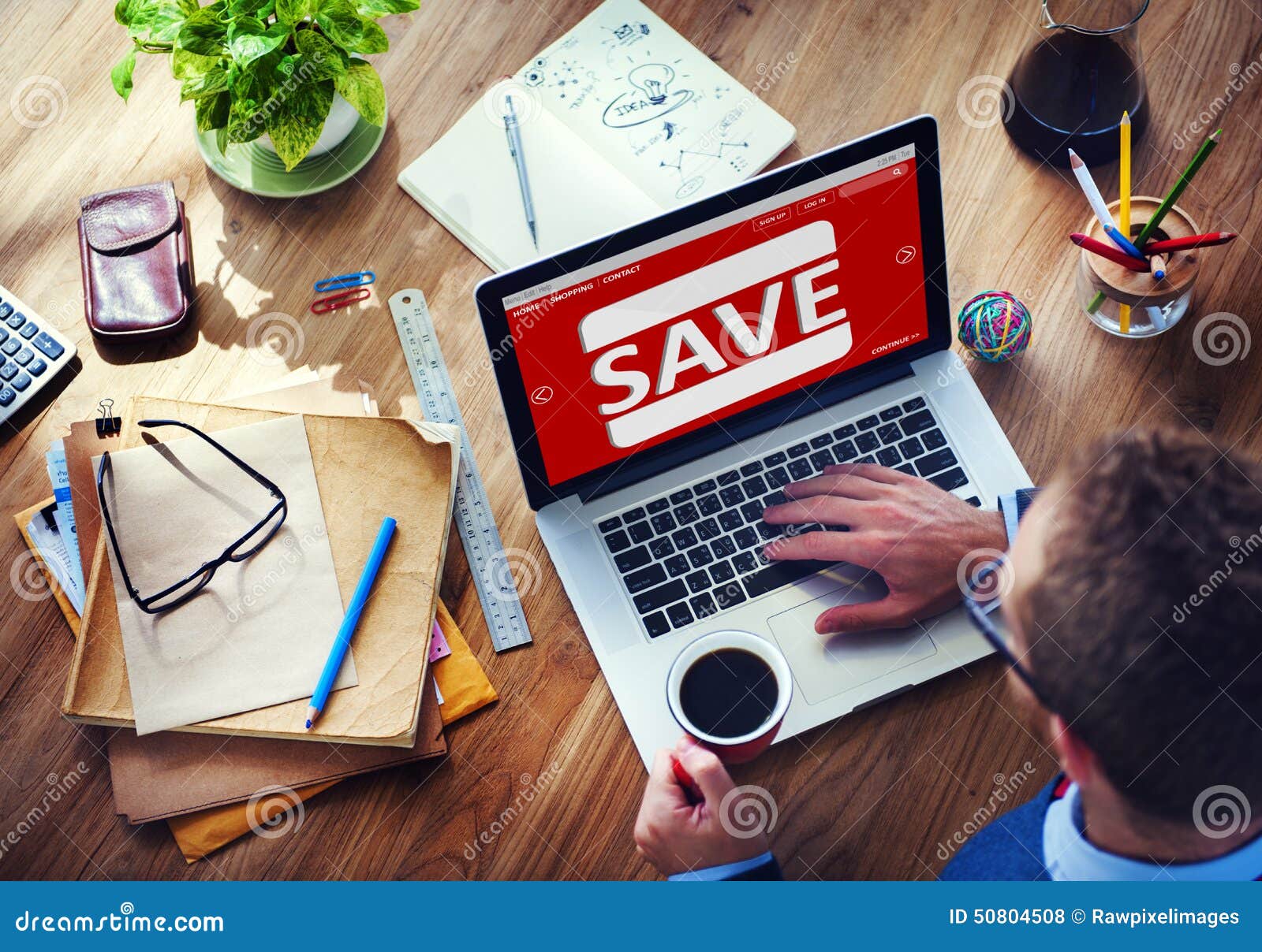 Man Working Computer E-Commerce Retail Promotion Sale Concept Stock ...