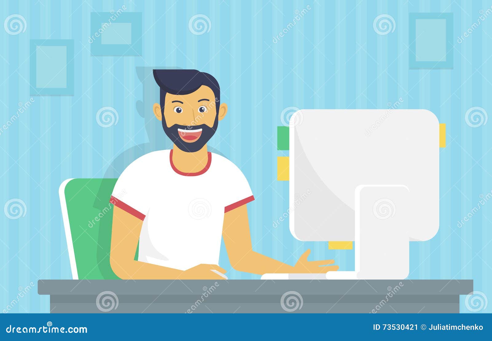Man is Working with Computer Stock Vector - Illustration of leisure ...