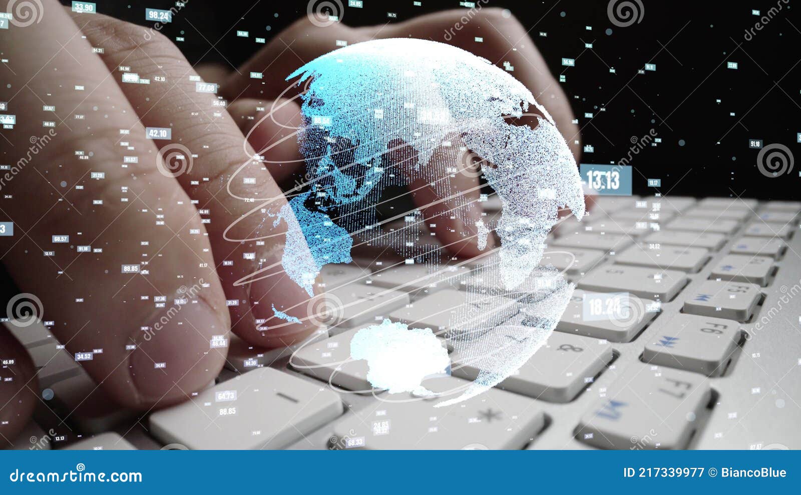 Man Working On Computer With Graphic Of Mathematics Coding Moder Stock