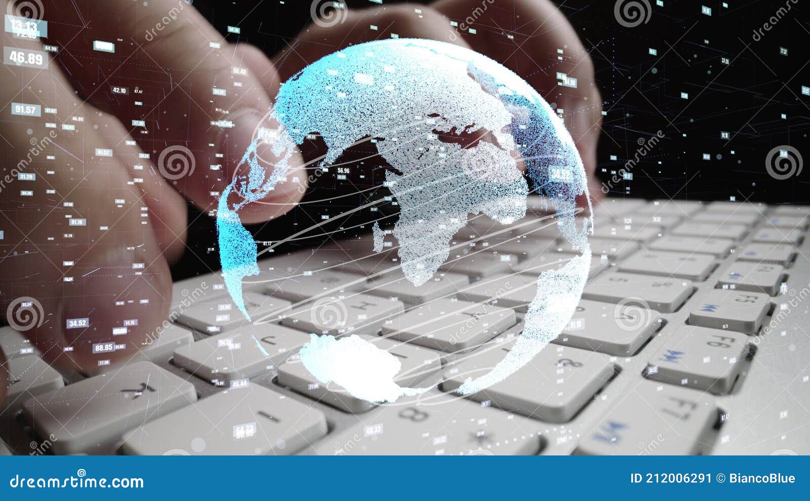 Man Working on Computer with Graphic of Mathematics Coding Moder Stock ...