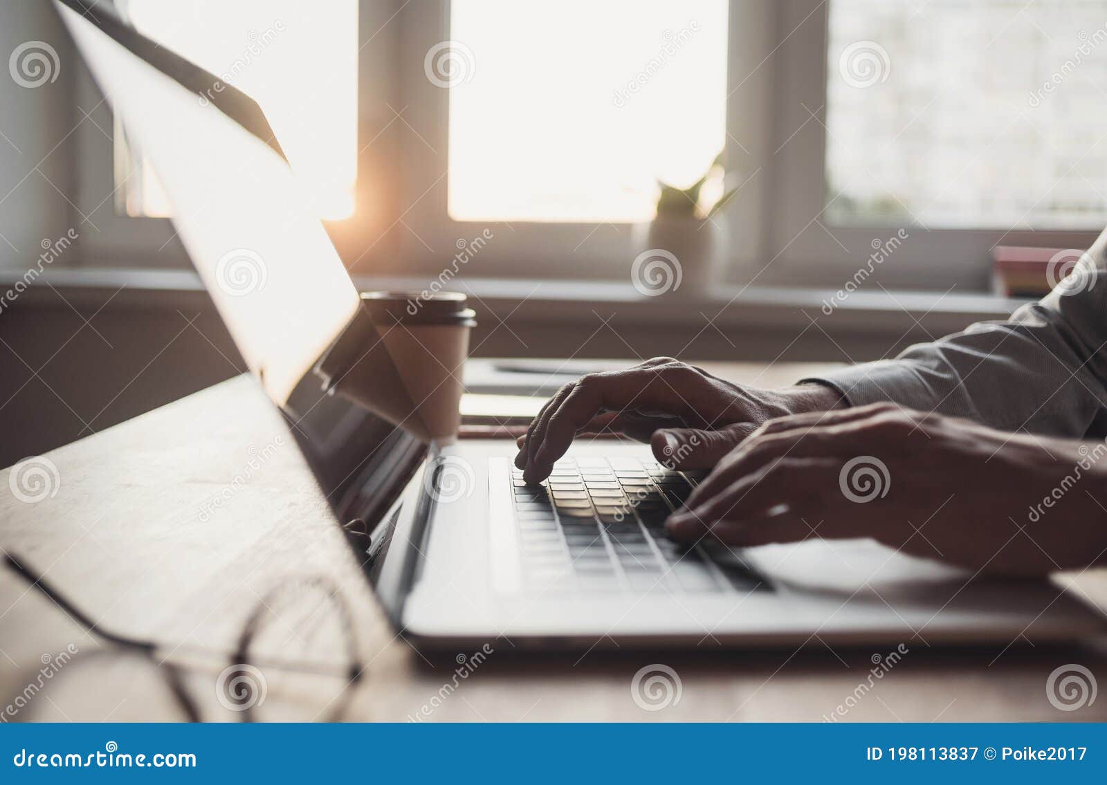 Man Working on Computer at Home. Businessman Using Laptop in Office ...