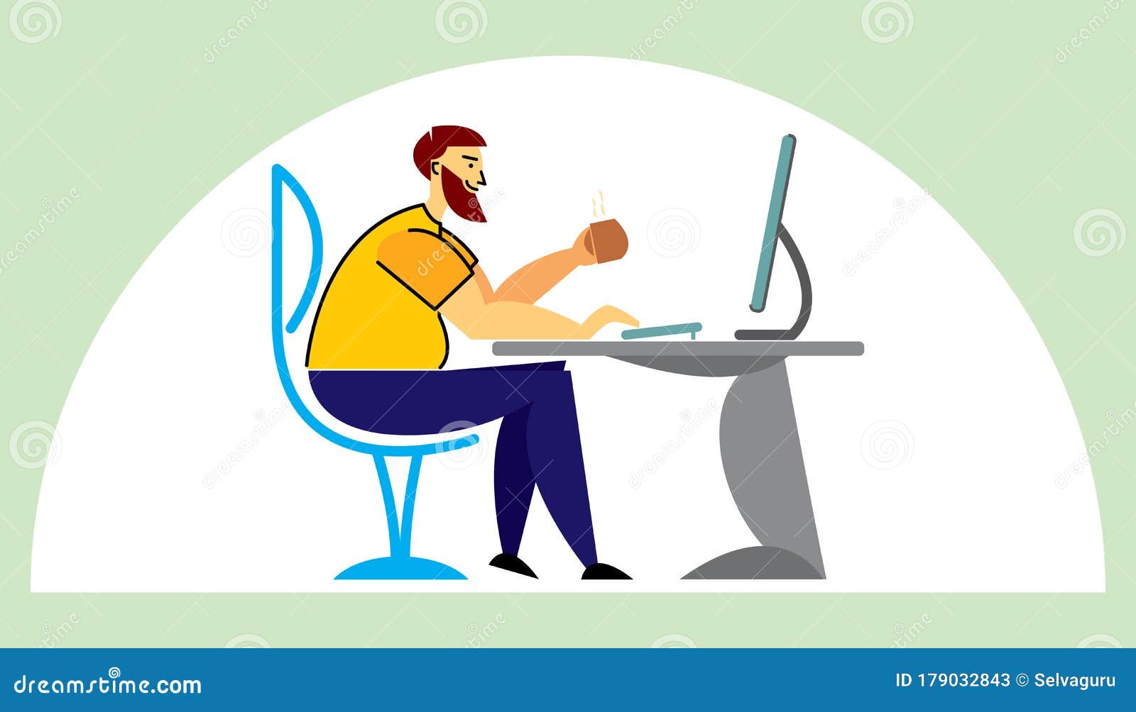 Man Working Computer at Home Office Creative Style Character Stock ...