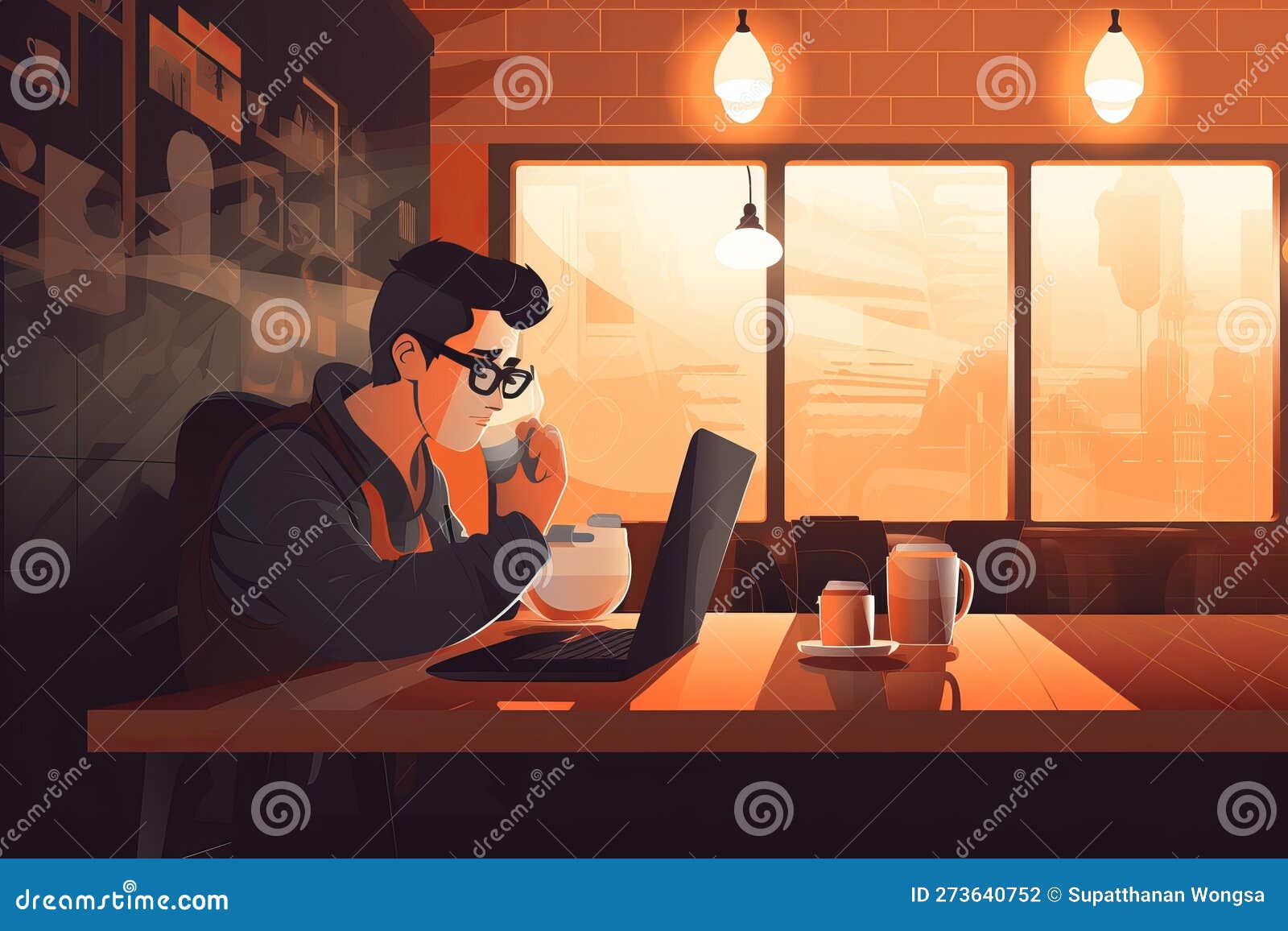 Man working on computer stock illustration. Illustration of worker ...