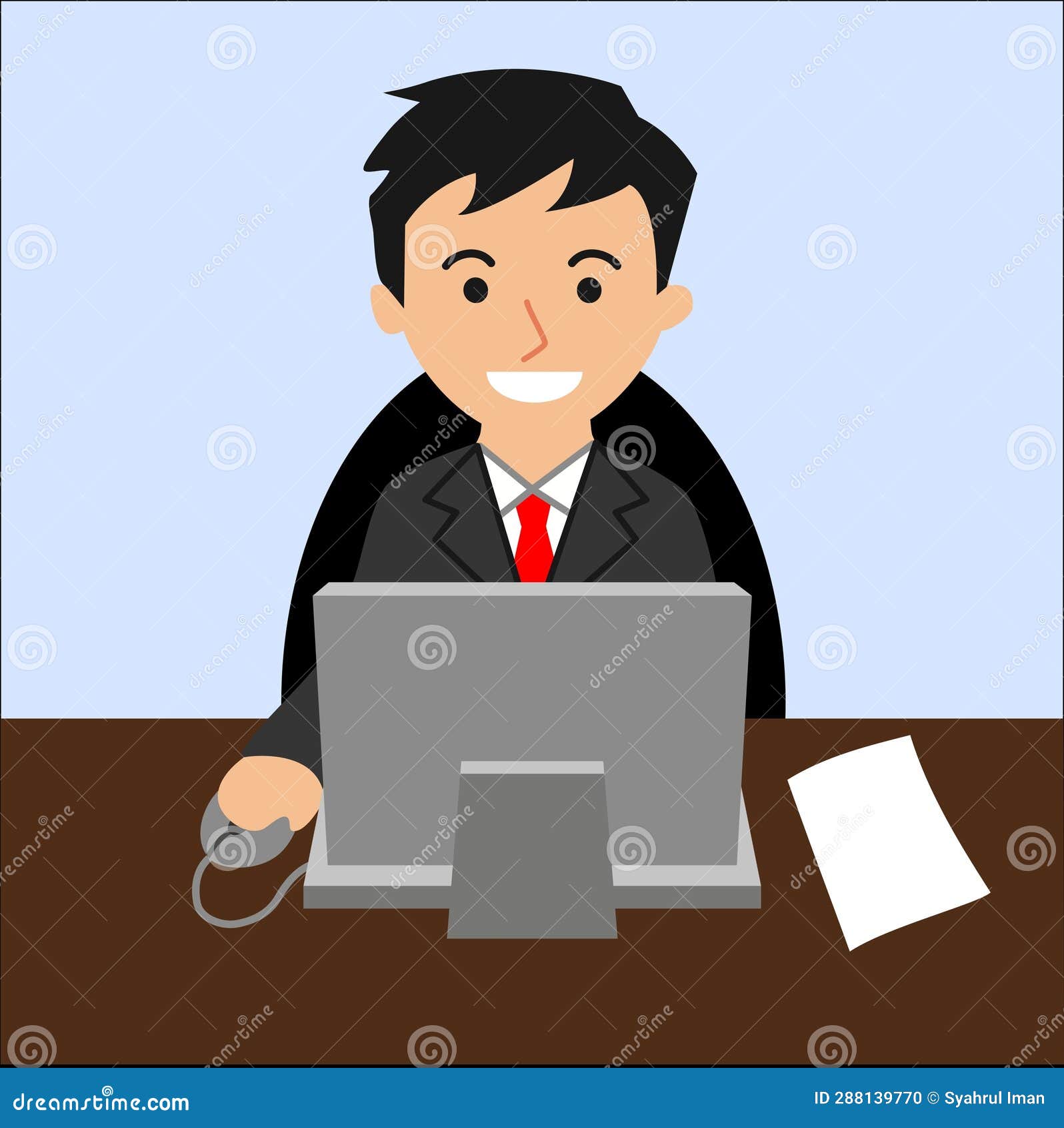 A Man Working at a Computer Stock Illustration - Illustration of ...