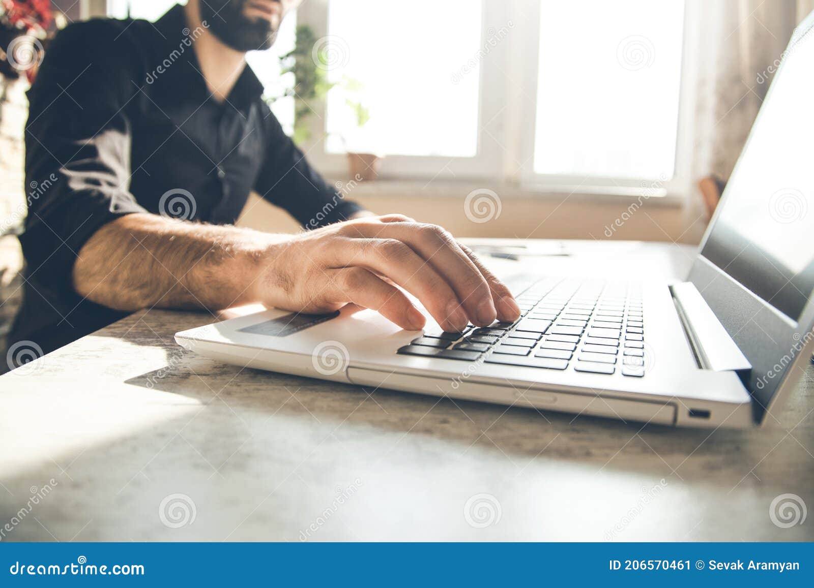 Man Working in Computer Keyboard on Desk Stock Image - Image of modern ...