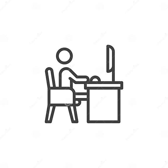 Man Working on Computer Line Icon Stock Vector - Illustration of ...