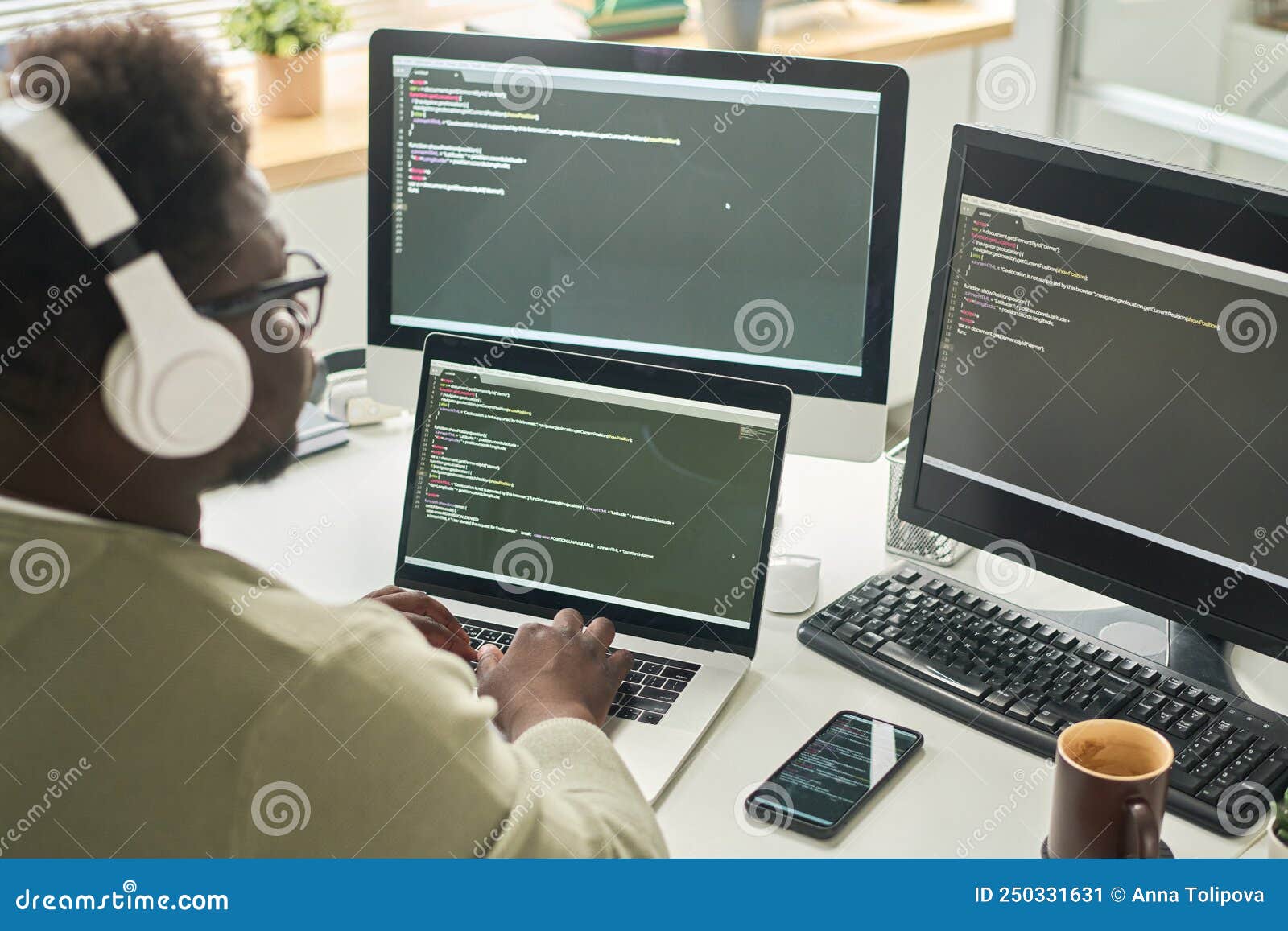 Man Working on Computer in it Office Stock Image - Image of occupation ...
