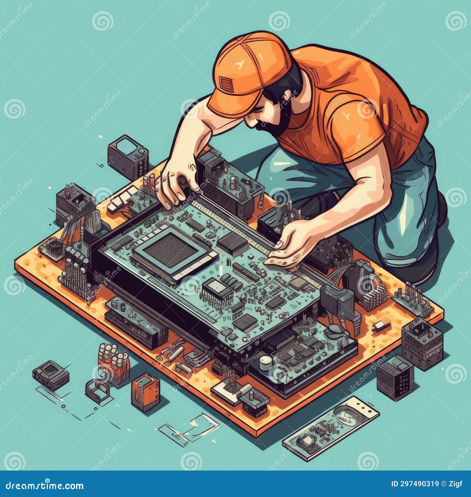 Man is Working on Computer, Possibly Repairing or Maintaining it. he is ...