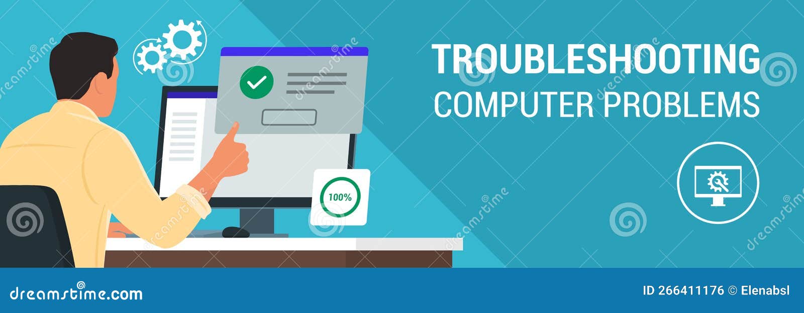 Man Working with Computer and Receiving a System Notification Stock ...