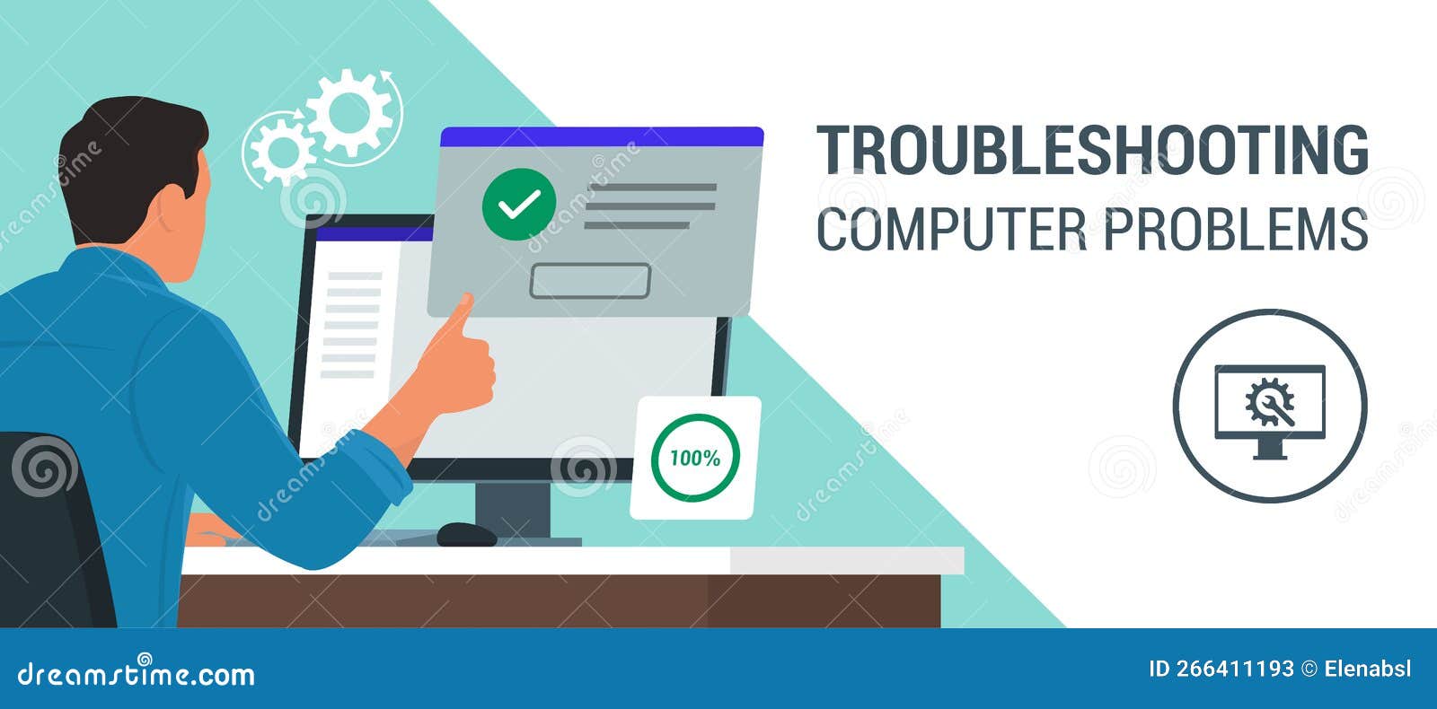 Man Working with Computer and Receiving a System Notification Stock ...