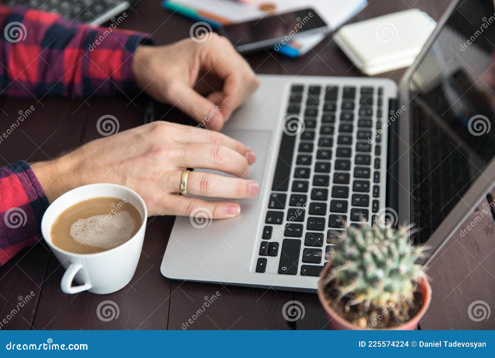 Man Working Computer on Table Stock Photo - Image of person ...