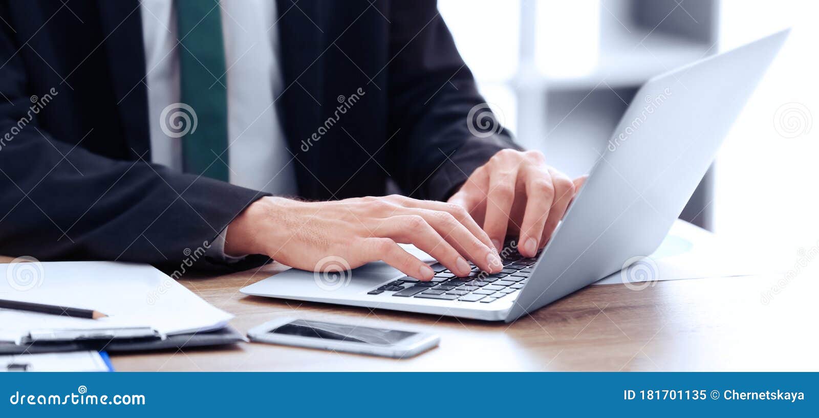 Man Working on Computer at Table in Office. Banner Design Stock Image ...