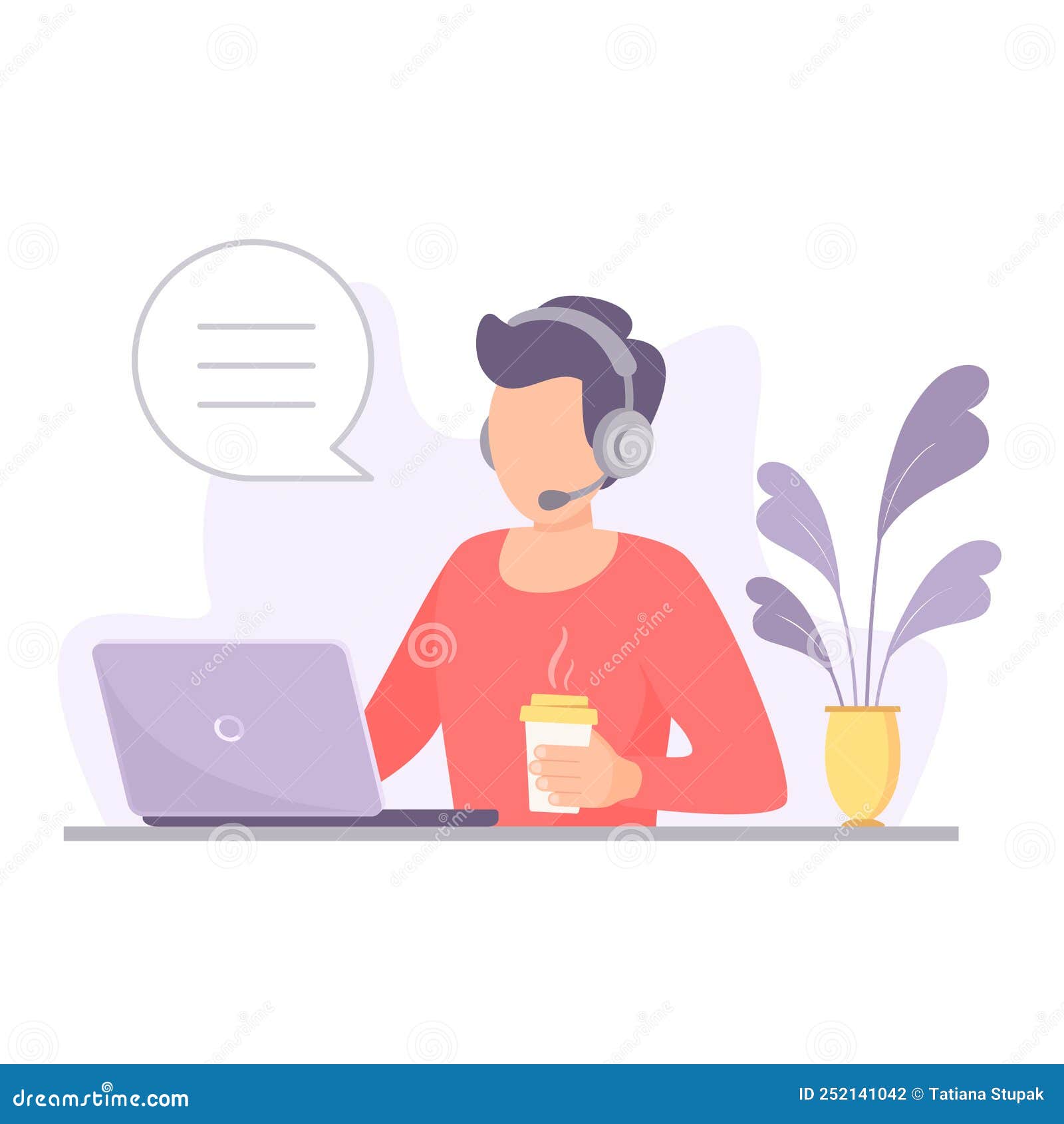 Man Working on a Computer. Vector Flat Style Modern Style Illustration ...