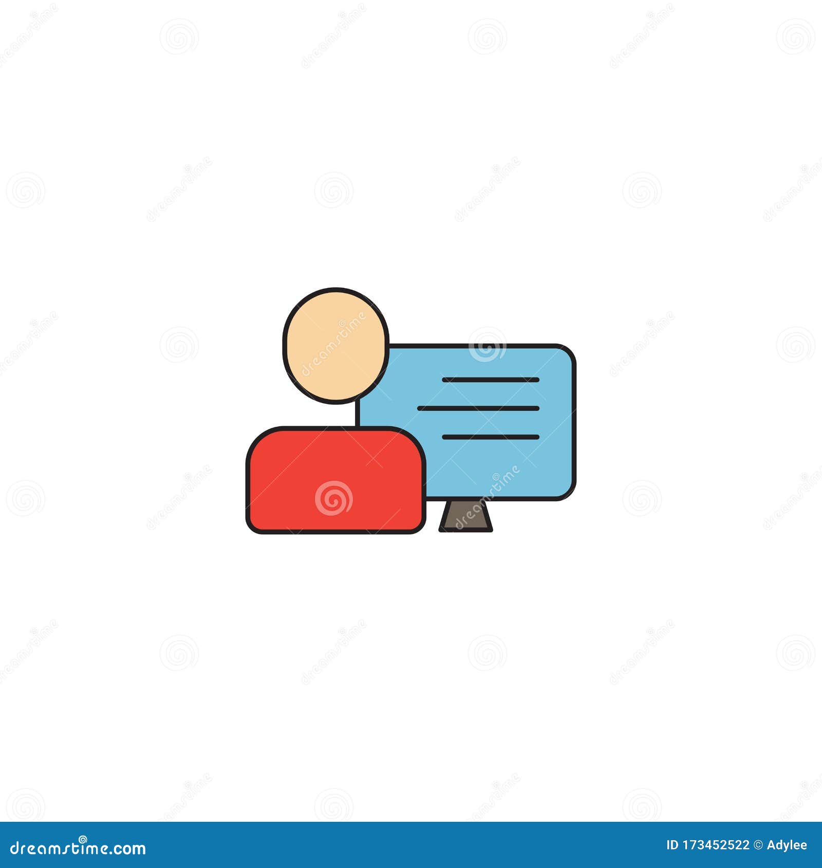 Man Working on Computer Vector Icon Symbol Isolated on White Background ...