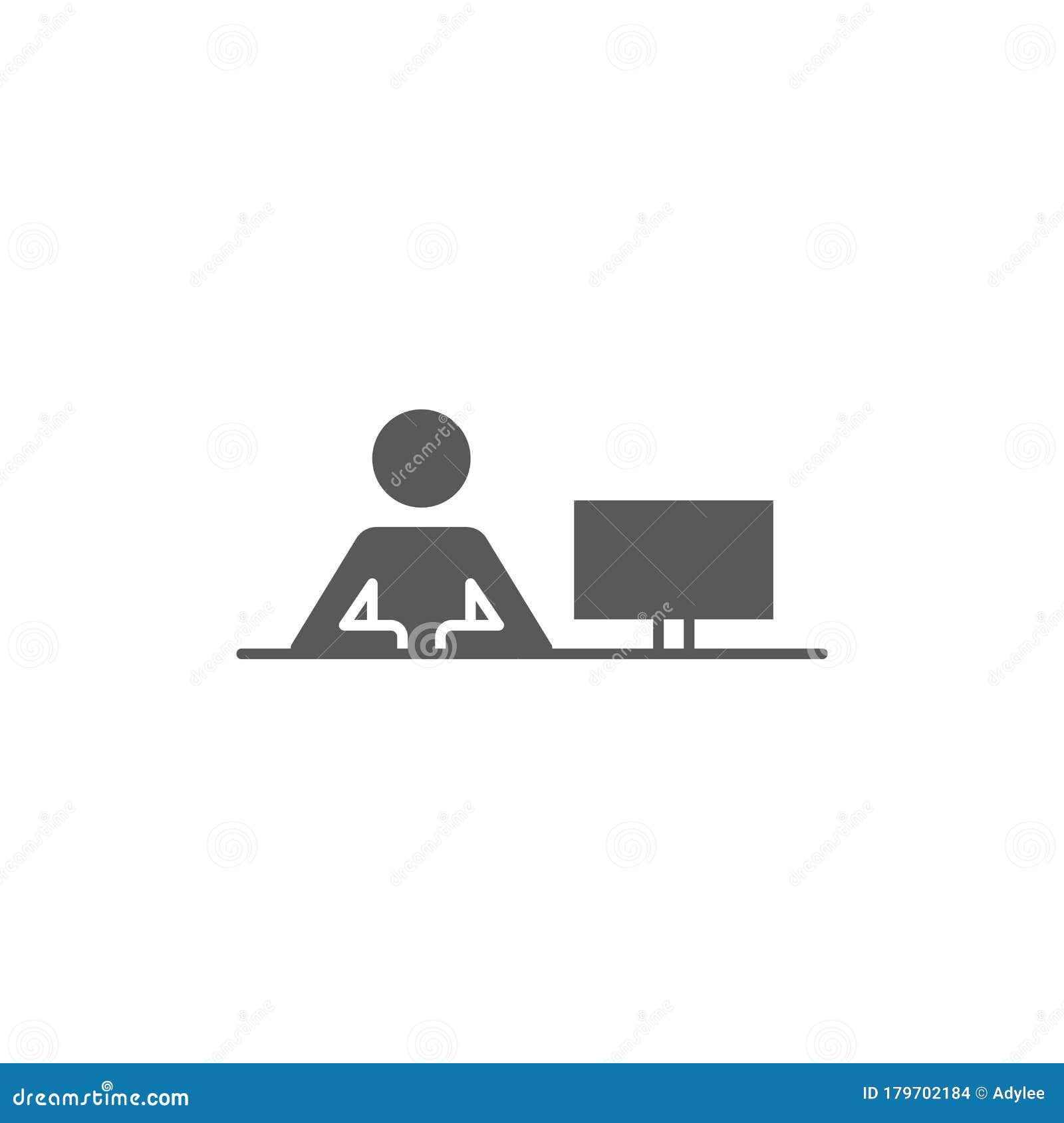 Man Working on Computer Vector Icon Symbol Working Isolated on White ...